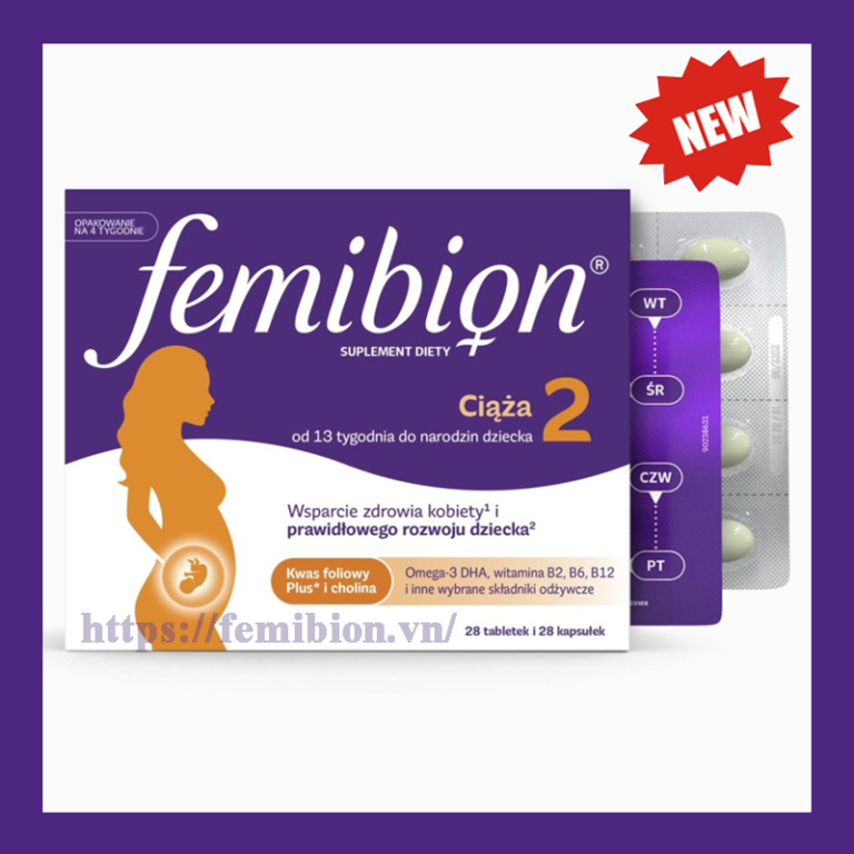 Femibion 2 mẫu mới , từ tuần 13 - 40 thai kỳ, hộp 8 tuần - Femibion
